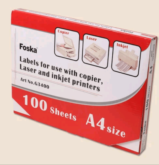LABEL ADHESIVE A4 FOSKA – Qpm Stationery